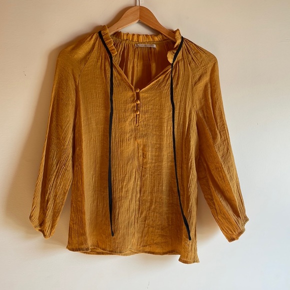 Active USA | Tops | Mustard And Black Button Tie Neck Blouse With ...